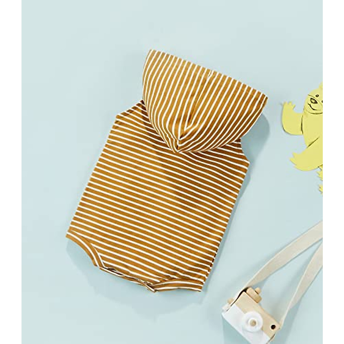 Newborn Baby Boy Girl Unisex Romper Infant Toddler One Piece Hooded Striped Bodysuits Sleeveless Buttons Clothes (A~Brown , 3-6 Months )