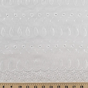 ad fabric, Eyelet Leaf 100% Cotton Embroidered Eyelet Fabric, 42 inch Fabric by The Yard (White)