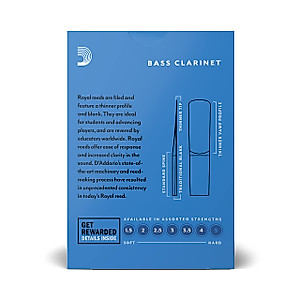 D’Addario Woodwinds - Royal Bass Clarinet Reeds - Reeds for Bass Clarinet - Strong Spine - Filed Cut - Strength 2.5