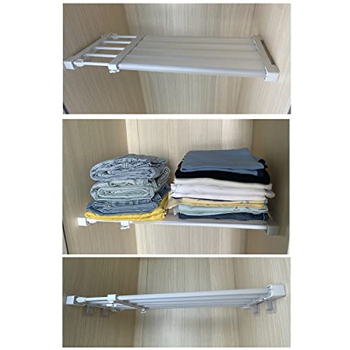 KIKILIE Closet Tension Shelf,Metal Expandable Shelf Organizer,Adjustable Shelves for Organization,No-Drill Dividers Locker Storage Rack Wardrobe Cabinet Bathroom