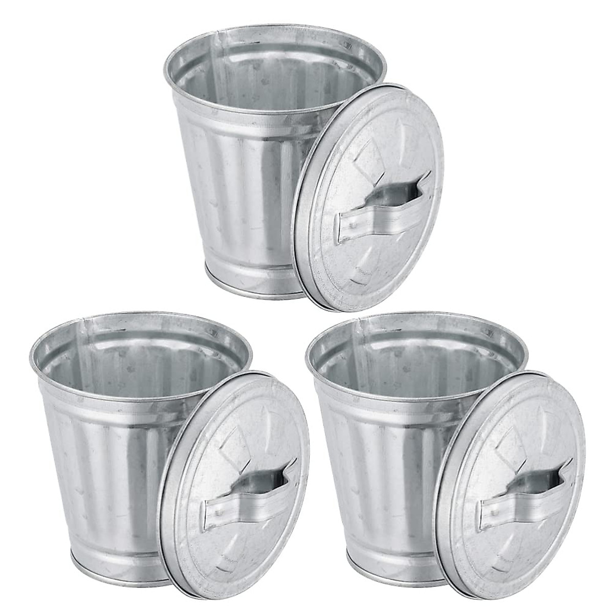 Gadpiparty Bin Bin 3pcs Mini Desktop Wastebasket with Lid Metal Table Flowerpot Countertop Trash Can Garbage Bin Rubbish Bucket Pencil Holder Pen Cup Makeup Brush Holder Metal Waste