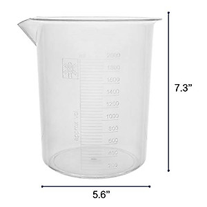 2000mL Plastic Beaker - Premium Polypropylene, 50ml Graduations - Autoclavable