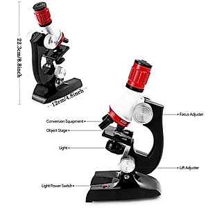 Jiusion Kid Microscope Science Kits, 100X 400X 1200X Trinocular Magnification Beginner Toy Home School Educational Biological Hand Held Camera Compound Scope with slides for Kids Children