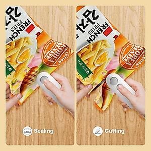 (NEW VERSION) Snack Bag Sealer, Mini Bag Sealer with Cutter, 2 in 1 Rechargeable Heat Vacuum Sealers, Portable Plastic Bag Sealer Heat Seal for Chip Bags, Food Storage, etc (USB-C Cable Included)