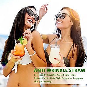 Anti Wrinkle Straw 2 Pcs, Reusable Glass Drinking Anti Wrinkle Straw, Curved No Wrinkle Straws Prevent Wrinkles Sideways Flute Straw, Engaging Lips Horizontally, Avoid Rubbing Off Lipstick, Set of 2