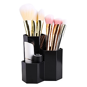 LoveBB Makeup Brush Holder Organizer, 3 Slot Plastic Cosmetics Brushes Pen Storage Solution, Black
