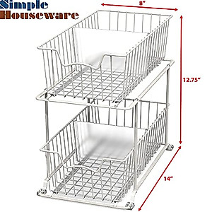 SimpleHouseware 2 Tier Cabinet Wire Basket Drawer Organizer, White