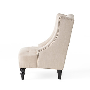 GDFStudio Tall Tufted Fabric Accent Chair, Vintage Club Seat for Living Room (Light Beige)