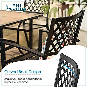 PHI VILLA Stackable Metal Outdoor Patio Chairs, Black Patio Outdoor Dining Chairs with Armrest, Portable Wrought Iron Bistro Chairs for Kitchen, Garden, Yard, Set of 2, Support 300 lbs
