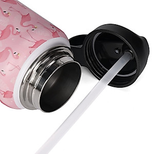 Hinfunees Flamingo Sports Water Bottles with Straws Lids Insulated 32oz Thermo Mugs Vacuum Insulated Travel Bottle for Outdoor Sports Gifts Keeps Liquids Hot or Cold Flamingo 1000ml (32oz)