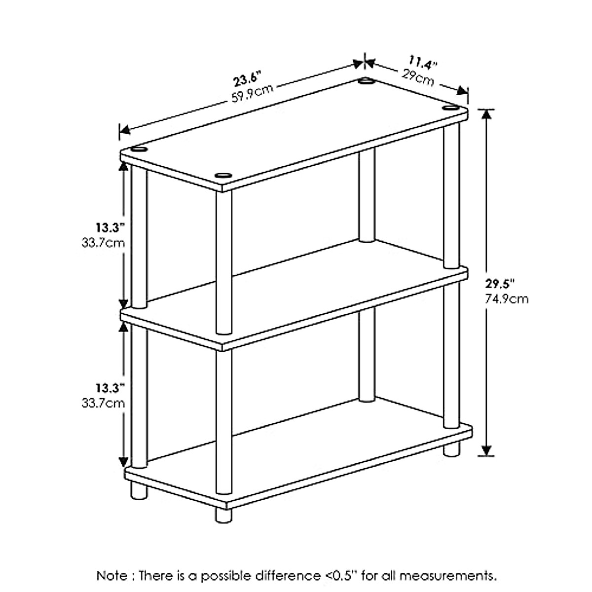 Furinno Turn-N-Tube Display Rack, 3-Tier Single, Black/Grey