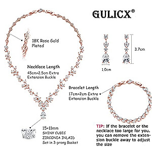 Wedding Jewelry for Bride, Rose Gold Plated Bridal Necklace Earrings Bracelet Set with Clear Cubic Zirconia, Bridemaids Jewelry Set for Wedding, Crystal Wedding Party Jewelry Set for Women Girls