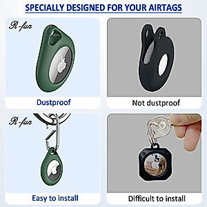 R-fun Airtag Holder,4 Packs Apple Airtags with Metal Keychain, Multi-Color Protective Silicone Airtag Case Key Ring for Luggage, Dog Collar, Keys, Anti-Scratch Protective - (Black,Blue,Sky Blue,Green)