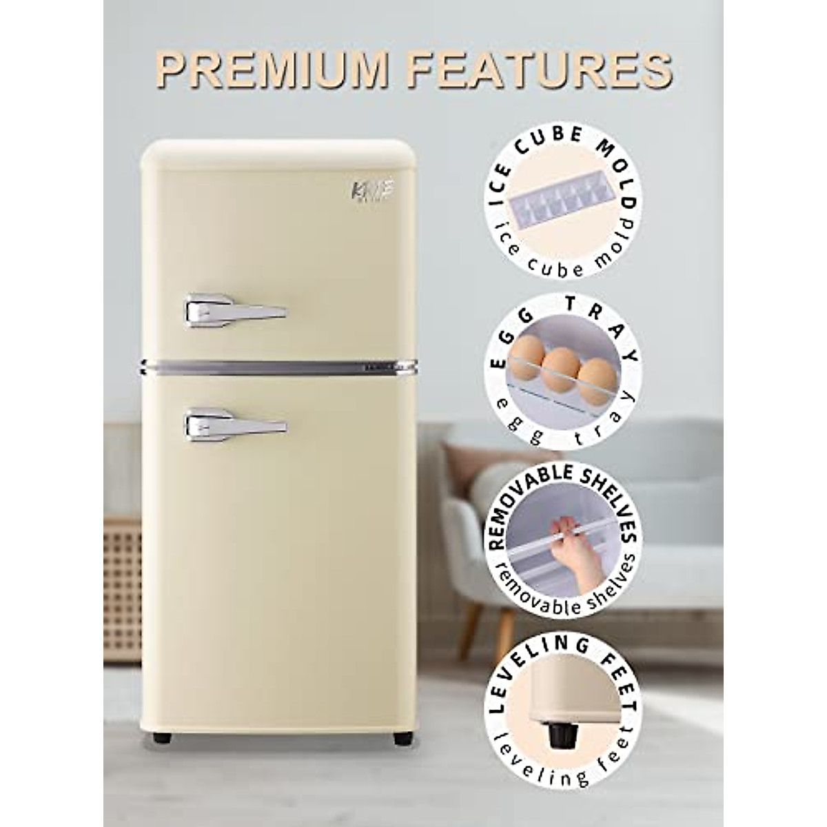 KRIB BLING 3.5 Cu.ft Compact Refrigerator, Mini Fridge with Freezer, Retro Design Small Drink Chiller with 2 Door Adjustable Mechanical Thermostat for Home, Office, Dorm or RV, White