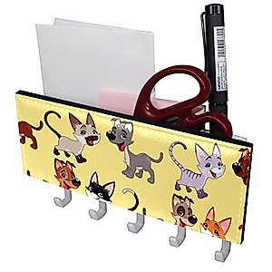 Coat Rack Wall Mounted, 5 Rail Wall Decorative Hooks Hanging for Clothes Hat Towel Purse Key, 7 Inches, 4.4lbs(Max), Yellow Dog Cat