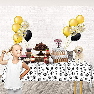3 Pack Puppy Dog Pet Paw Print Plastic Tablecloth Table Cover,Large Paw Print and Bone Sign Plastic Disposable Rectangle Table Cover for Pet Dog Themed Birthday Party Decorations,54x108 inch