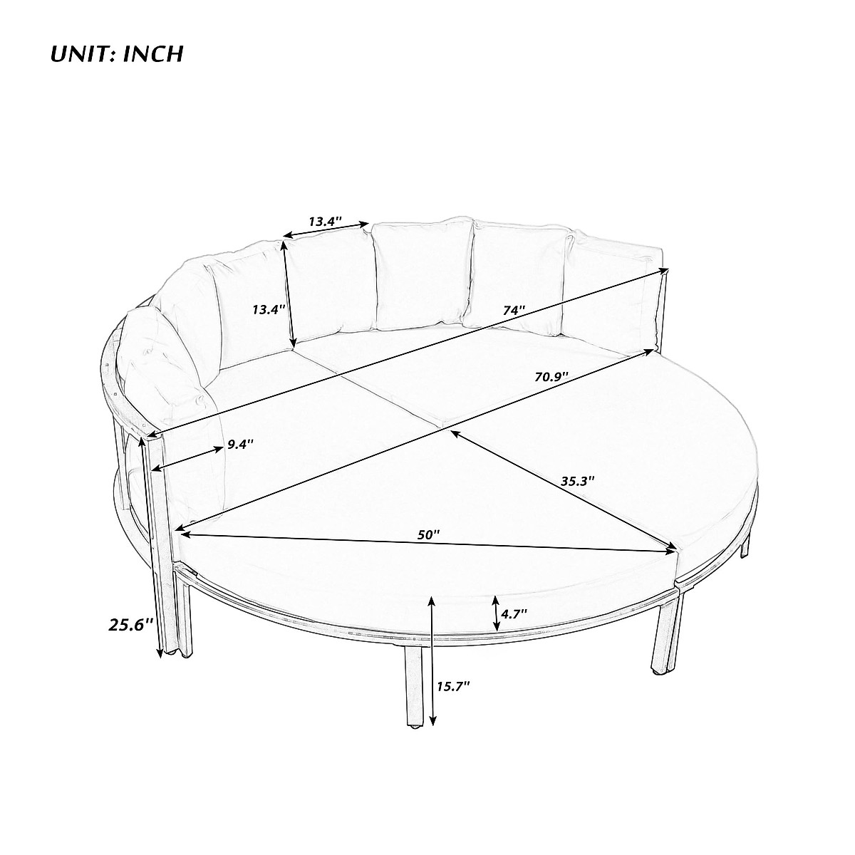 Merax Round Outdoor Daybed with Removable Cushions, All Weather Metal Conversation Sectional Sofa & Separate Seatings, 4 Piece Patio Furniture Set for Lawn Garden Backyard Porch Pool, Grey