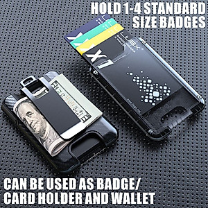 LIUGX Badge Holder / Card Holder / Portable Wallet with Metal Clip - Durable Polycarbonate ID/Credit Card Holder (Holds 1to 4 Cards) for Office, Laborer, Police, Work