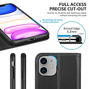 SHIELDON Case for iPhone 11, Genuine Leather Magnetic Wallet Cover Kickstand RFID Blocking Card Slot with TPU Shockproof Protective Cover Compatible with iPhone 11 (6.1 Inch, 2019) - Black
