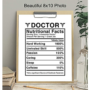 Doctor Nutritional Facts Wall Art - Funny 8x10 Room Decor, Home Decoration for Medical Clinic or Office - Unique Gift for Dr, Physician, Med Student - Unframed Poster Picture Sign Print
