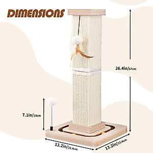 LIFLIX 27" Cat Scratching Post, Sisal Cat Scratcher with Interactive Track Balls and Hanging Balls, Vertical Scratching Posts for Indoor Cats and Kittens