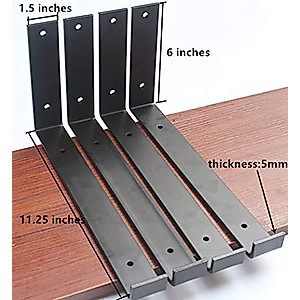 4 Pack - 11.25"L x 6"H x 1.5"W J Lip Shelf Bracket Rustic Industrial Farmhouse Iron Metal Wall Floating Shelf Bracket Metal Shelf Bracket, Industrial Shelf Bracket Shelf Supports with Screws