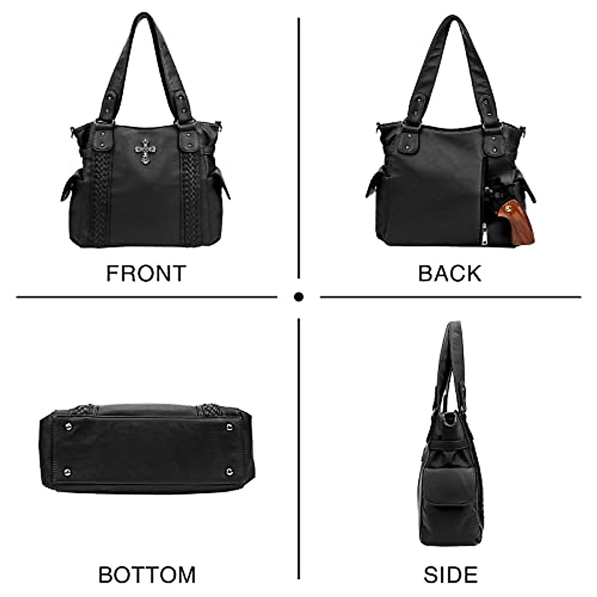 CELELA Conceal Carry Purses for Women Large Tote and Shoulder Bag with Cross Western Style Handbags Washed Leather Bag