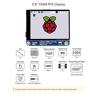 2.8inch HDMI IPS Capacitive LCD Display (H) Resolution 480×640 Adjustable Brightness Fully Laminated Screen Monitor Supports Raspberry Pi 5 4 3 B B+ and AI PC Windows 11/10 / 8.1/8 / 7 @XYGStudy