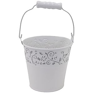 Boston International Spring & Easter Décor Metal Floral Accent Bucket/Pail with Handle, Small, White