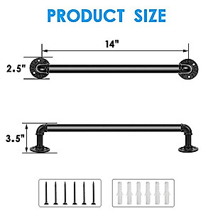 Industrial Pipe Towel Rack 14 inch Towel Bar, Wall Mounted Heavy Duty Matte Black Finish Bath Towel Holder for Kitchen Or Bath Hanging (1 Pack)