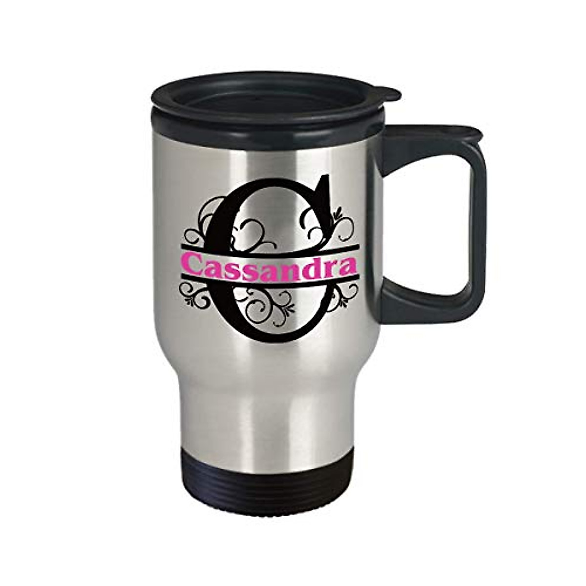 Cassandra Travel Mug Coffee Cup Gift Custom Personalized Name Letter C Monogram Insulated Commuter