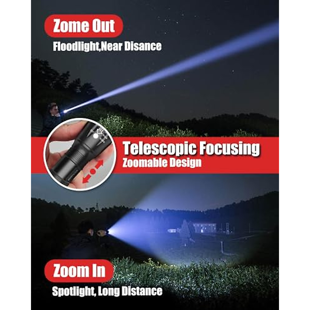 Victoper LED Flashlight 2 Pack, Bright 2000 Lumens Tactical Flashlights High Lumens with 5 Modes, Waterproof Focus Zoomable Flash Light for Outdoor, Gifts for Birthday for Men Women Adults