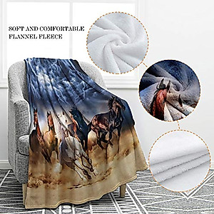 Jekeno Galloping Horse Blanket Cowgirl Cowboy Western Soft Warm Print Throw Blanket for Couch Bed Chair Office Sofa Twin 60"x80"