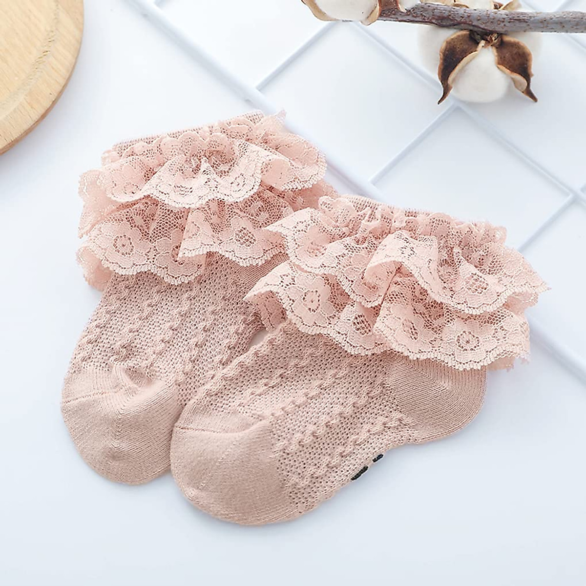 Adeimoo Princess Newborn Baby Girls Socks Lace Ruffle Frilly Ankle Dress Sock for Infants Toddler (5 Pack, 6-12 Months)