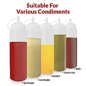 Reli. Plastic Squeeze Bottles, 24 oz. | 10 Pack | Condiment Squeeze Bottles for Sauces | Clear w/Tethered Caps | 24 Ounce Hot Sauce, Ketchup Bottles |Squirt Bottles for Condiments, Olive Oil, Liquids