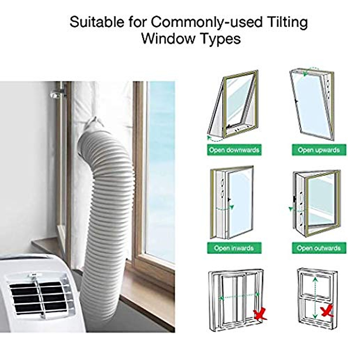 KWMOEA 400cm/157Is. Universal Window Seal for Portable Air Conditioner and Tumble Dryer. Easy to Install - Air Exchange Guards with Zip and Adhesive Fastener