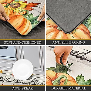 Pauwer Fall Pumpkin Kitchen Rugs Set of 2, Farmhouse Kitchen Floor Mat, Non Slip Anti Fatigue Kitchen Mats for Floor, Waterproof Cushioned Kitchen Runner Rug Set Fall Harvest Thanksgiving Decor