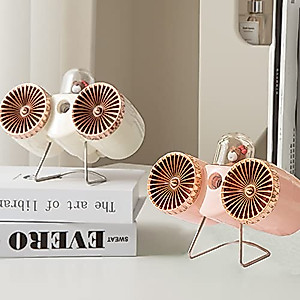 Mini Portable Fan, Dual Head with 3 Speeds Strong Wind, Personal USB Air Conditioner Humidifier Mini Cooling Fan 7 Colorful Nightlight for Home Travel,Office,and Camping, Outdoor (Pink)