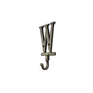 Handcrafted Nautical Decor Rustic Gold Cast Iron Letter W Alphabet Wall Hook 6"