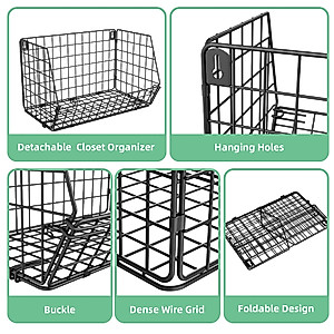 Aquzee Hanging Baskets for Organizing, 5 Tier Wall Basket Storage for Kitchen, Wire Closet Organizer Shelves for Small Space, Multifunctional Wall Mounted Baskets for Laundry Room, Pantry, Fruit