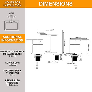 BESy Led 3 Hole Bathroom Sink Faucet, Matte Black Waterfall Wide Spread Bathroom Faucet with 3 Colors Light Changing, Widespread Vanity Faucet 2 Handle with Supply Lines with Pop Up Drain