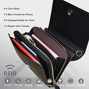 Geermolan Crossbody Bags for Women, Small Shoulder Bag Cell Phone Wallet Purse and handbags with Card Slots Black