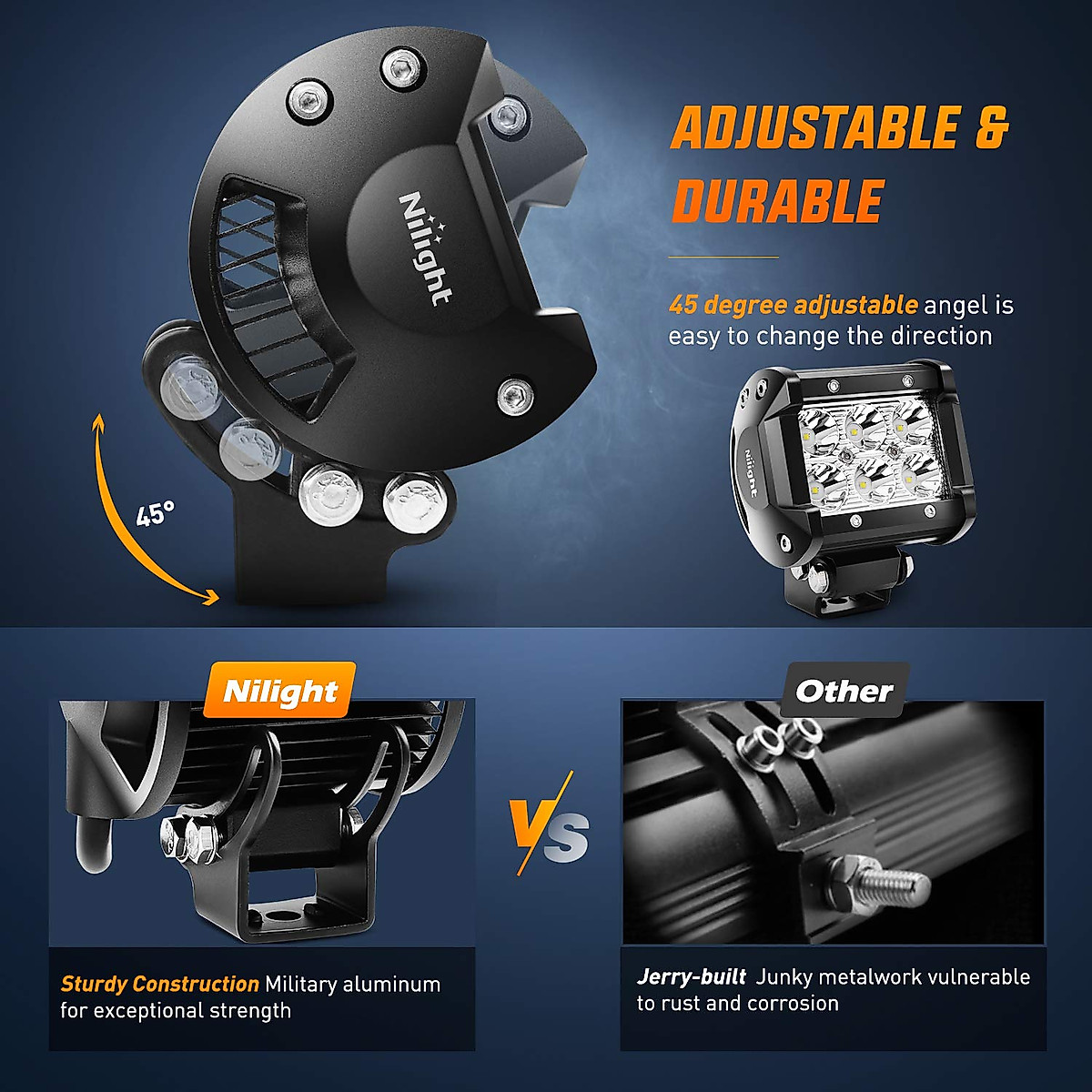 Nilight LED Light Bar 2PCS 18W Spot Led Pods Led Off Road Lights 12V 5Pin Rocker Switch LED Light Bar Wiring Harness Kit 2 Leads for Truck SUV ATV UTV, 2 Years Warranty