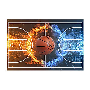 Osimiccp Basketball Rug for Boys Bedroom 5'x7' Non Slip Basketball Court Rug,Fire Printed Sports Rug for Living Room Basketball Room Decor