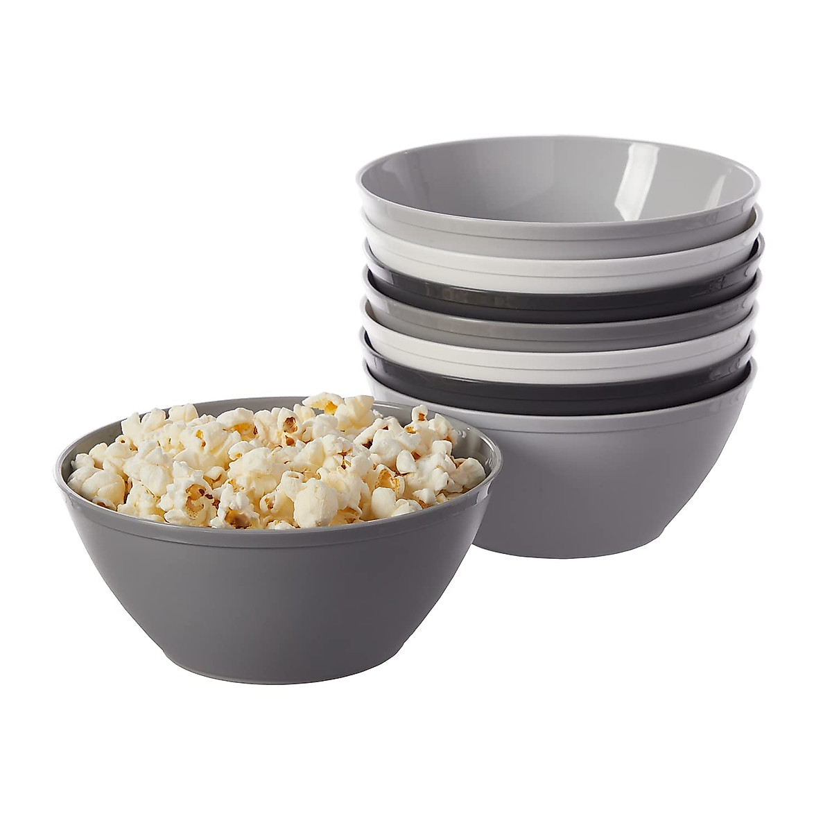 US Acrylic Fresco 28 oz. Plastic Stackable Snack Bowls for Cereal and Ice Cream in Grey Stone | Set of 8 | 6-inch Reusable, BPA-Free, Made in the USA, Dishwasher Safe Dinnerware
