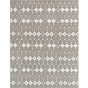Unique Loom Outdoor Trellis Collection Area Rug - Cardak (7' 10" x 10' Rectangle, Gray/ Ivory)