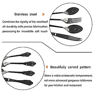 LAIION Silverware Set，24-Piece Stainless Steel Flatware Service for 6, Mirror Finish Cutlery Set Black Color flatware set for 6