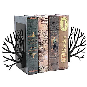 3D Paper-Cut Black Tree Bookends Metal Heavy Duty Book End for Kids Teachers Students Adults Study Gift School Library Desk Office Home Decoration Organize Books
