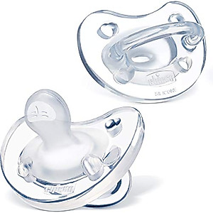 Chicco PhysioForma 100% Soft Silicone One Piece Pacifier for Babies 0-6m, Clear, Orthodontic Nipple, BPA-Free, 2-count in Sterilizing Case