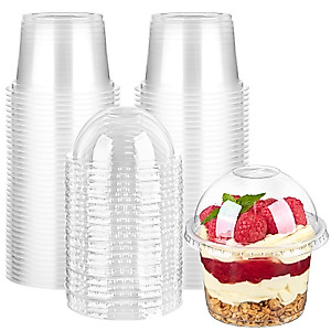 TOFLEN 50 Pack 8 oz Plastic Dessert Cups with Dome Lids, Clear Disposable Yogurt Parfait Cups with Lids, Individual Party Serving Snack Cups for Fruit Dessert Cake Pudding